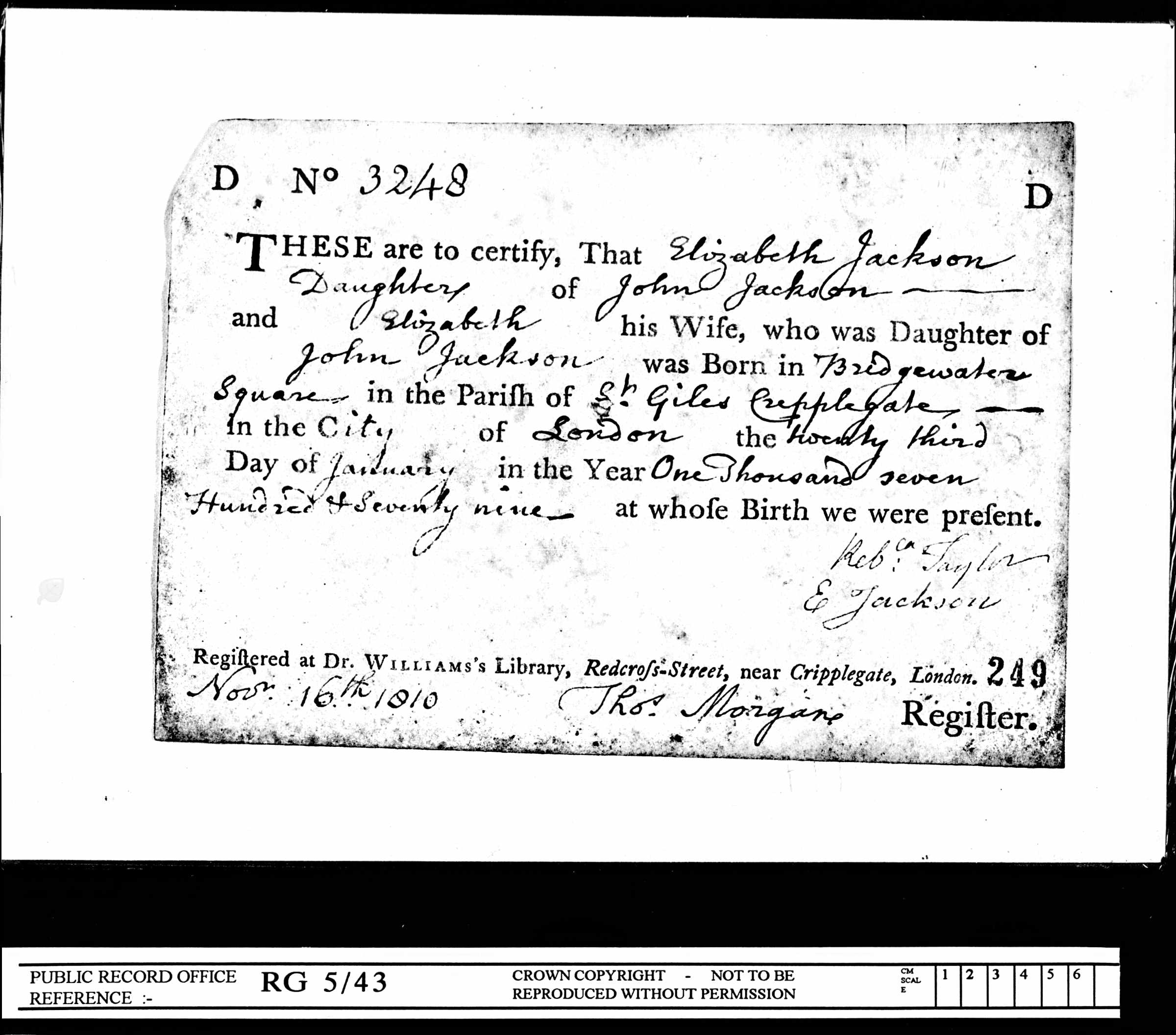 The King's Candlesticks: Pedigrees Elizabeth JACKSON [18588]